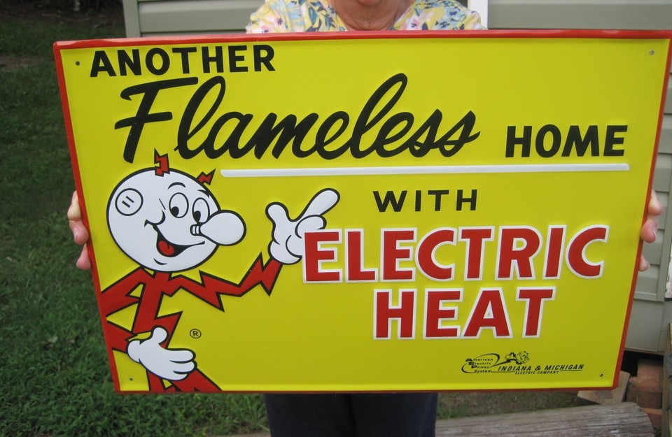 REDDY KILOWATT ELECTRIC HEAT METAL ADVERTISING SIGN INDIANA MICHIGAN ...