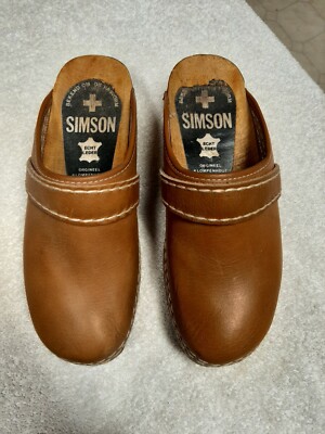 Simson Wood Clog Leather Mule Shoes Stapled EURO 37 Made in Holland | eBay