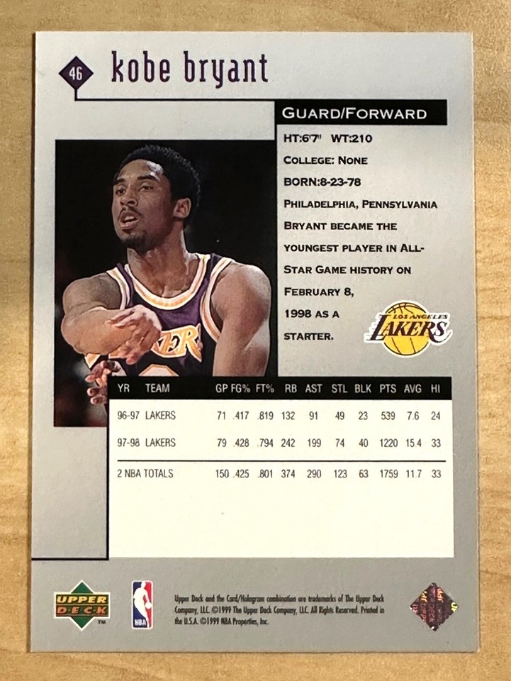 KOBE BRYANT 1998-99 UPPER DECK BLACK DIAMOND #46 LA LAKERS HOF | eBay