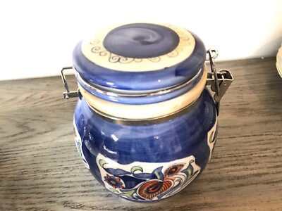 Vintage Ceramic Blue Floral Hinged Jar Floral Print | eBay