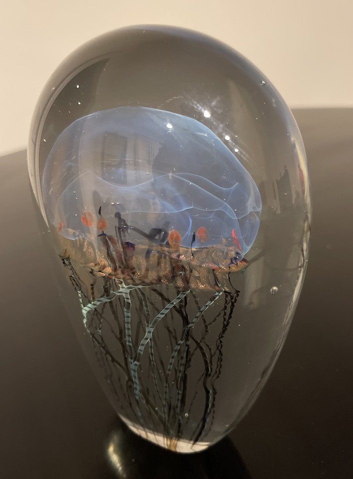 Richard Satava Art Glass Faceted Jellyfish Blue Moon Sculpture ...
