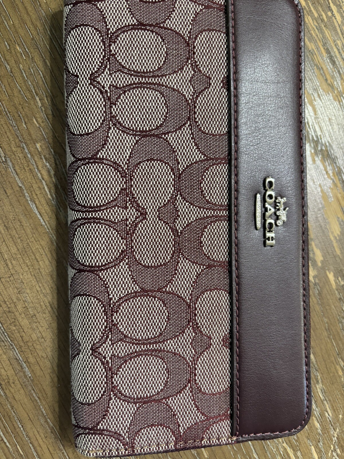 COACH RASPBERRY SIGNATURE ACCORDION ZIP AROUND WALLET… - Gem