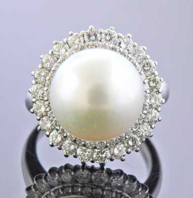Beautiful Huge 12mm Round Shape Pearl With 1.28CT Round Cut CZ Double ...
