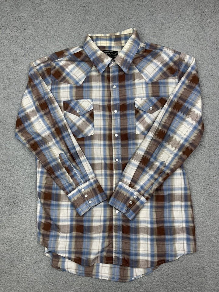 High Noon Men’s Shirt Long Sleeve Large Plaid Pearl Snap Western Cowboy ...