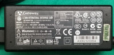 ORIGINAL Gateway AC power Adapter 19V 3.42A 0335C1965 - Pre-owned | eBay