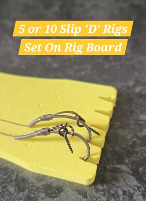 5 or 10 Slip 'D' Carp Rigs Presented on Rig Board Braid Coated Multiple ...