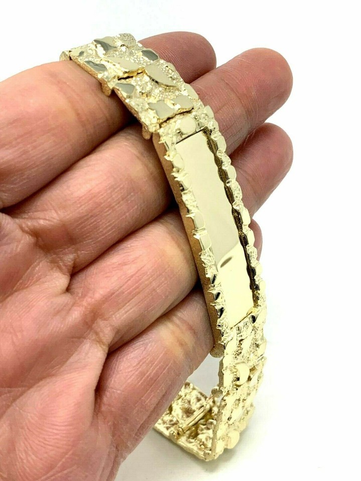 Men's Solid 14k Yellow Gold Nugget ID Bracelet 8.5" 15.8mm 47.2 grams ...