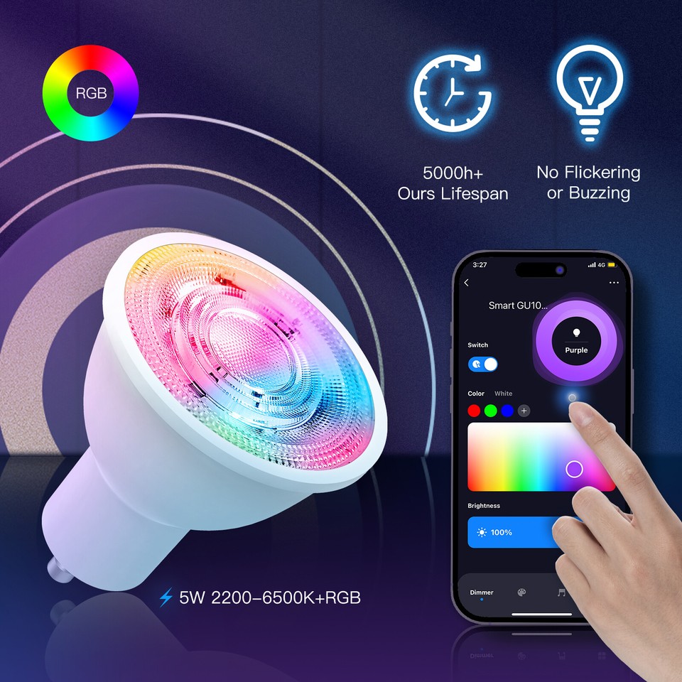 MOES ZigBee GU10 Smart LED Light Bulbs RGB Dimmable 2200-6500K Alexa ...