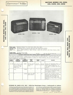 Sams Photofact Folder Schematic MAYFAIR Models 510 510W 520 520W 530 ...