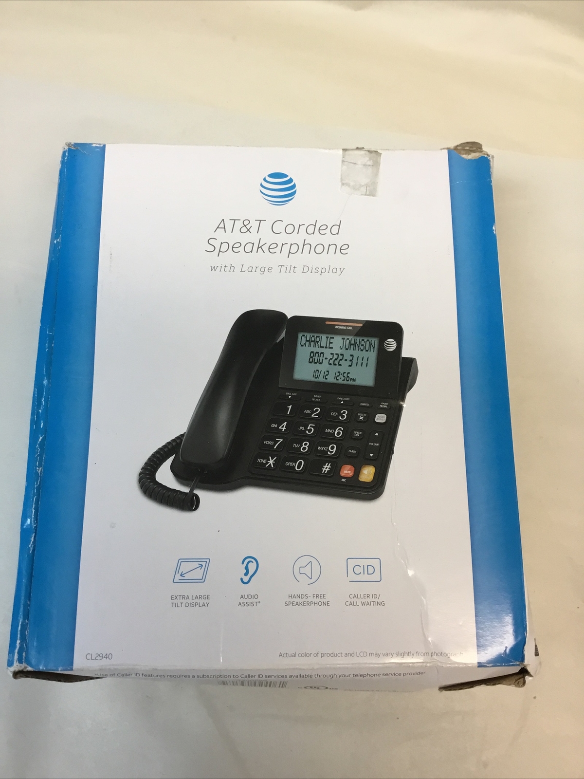 AT&T CL2940 Audio Assist 1-Line Corded Speakerphone w/Caller ID/Call ...