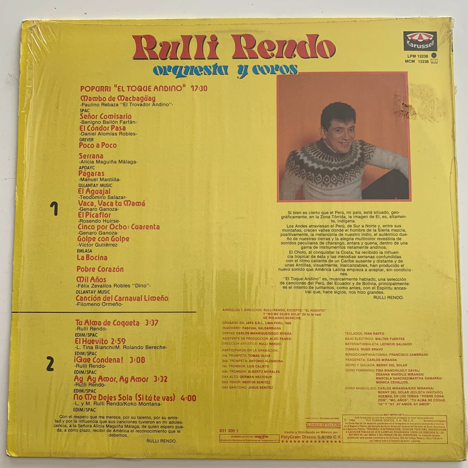 Rulli Rendo Orquesta y Coros, El Toque Andino, 1986 Mexican Lp Sexy ...