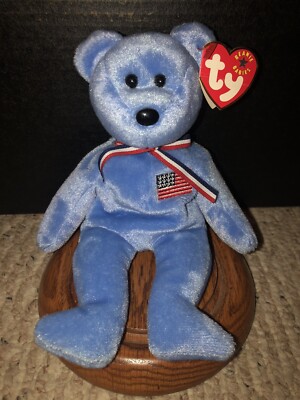 Ty AMERICA Blue Beanie Baby Babies 911 Bear USA Patriotic Flag 2001 ...