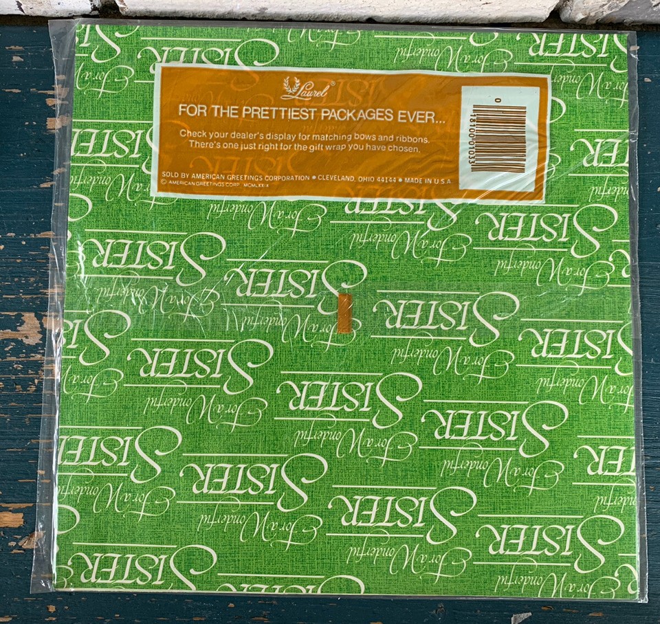VINTAGE Laurel GIFT WRAP WRAPPING PAPER Green For A Wonderful Sister ...