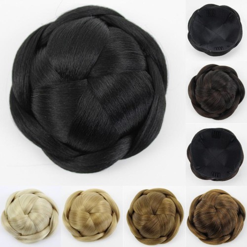 Braided Hair Bun For Bridal Extensions Clip in Chignon Hairpiece Synt ...