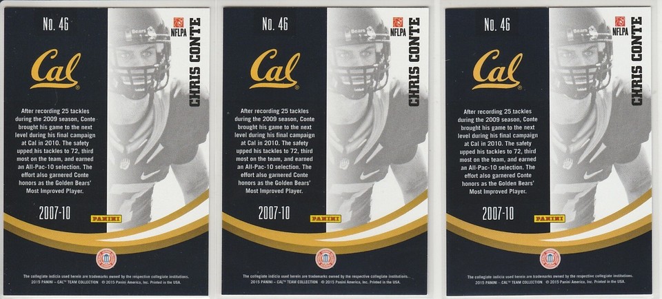 CHRIS CONTE 2015 PANINI CAL RAINBOW LOT (3) #46 GOLD PARALLEL SERIAL ...
