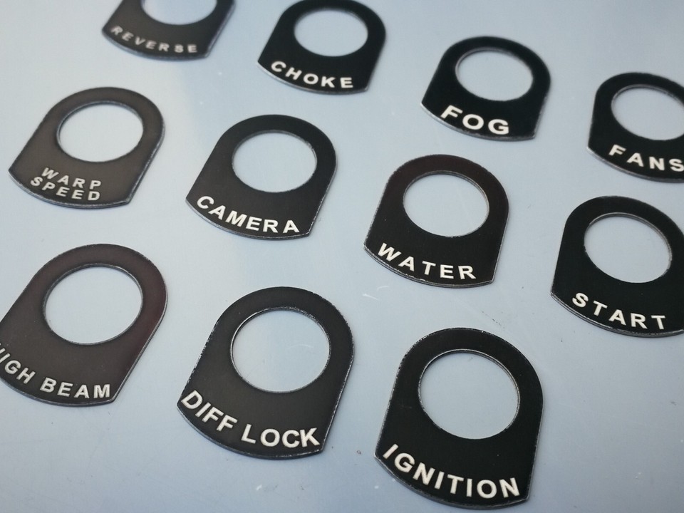 CUSTOM ENGRAVED TOGGLE SWITCH TAGS FITS LAND ROVER, CLASSIC RACE AND ...