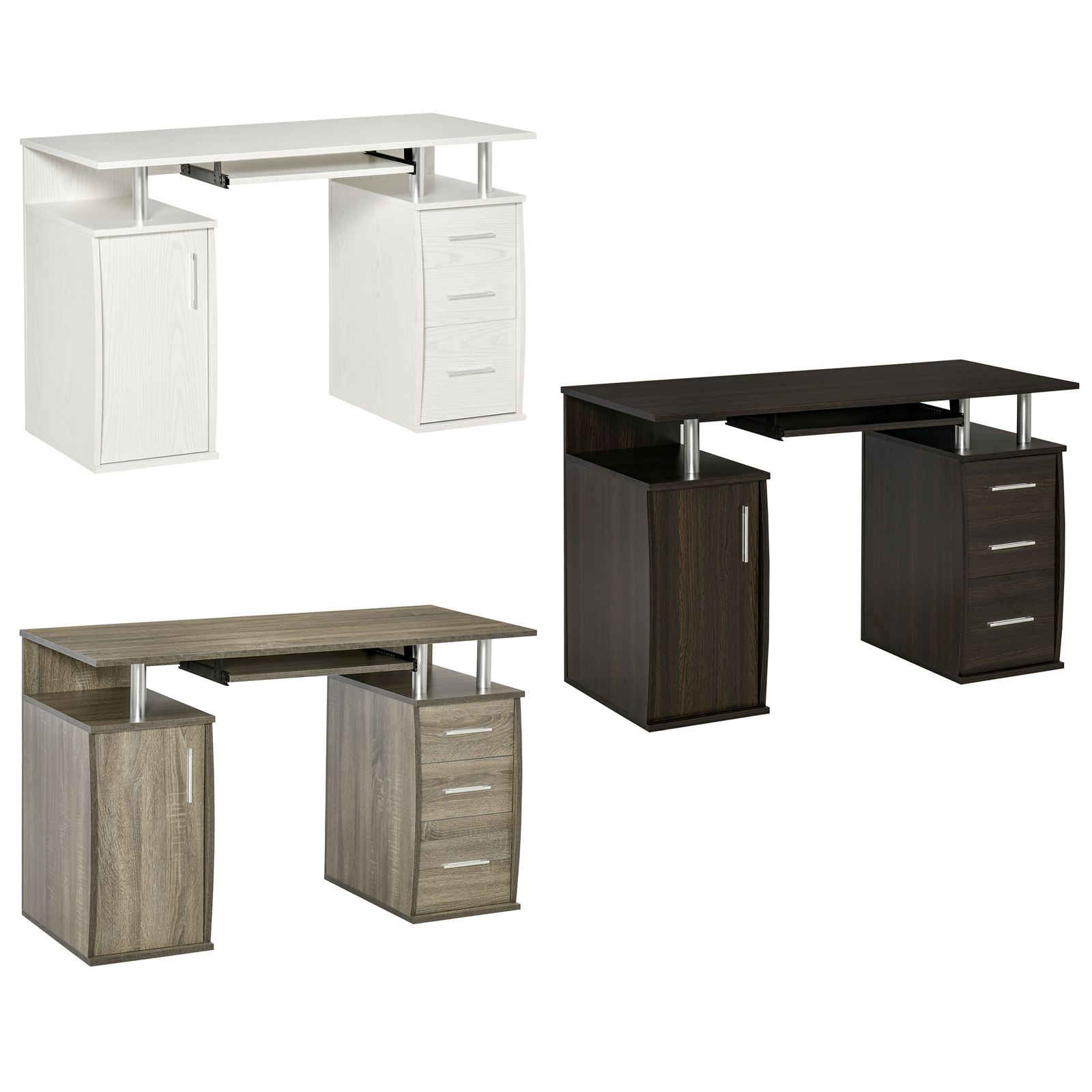 47" Wooden Computer Writing Study Desk Table w/ Keyboard Tray & 3 ...