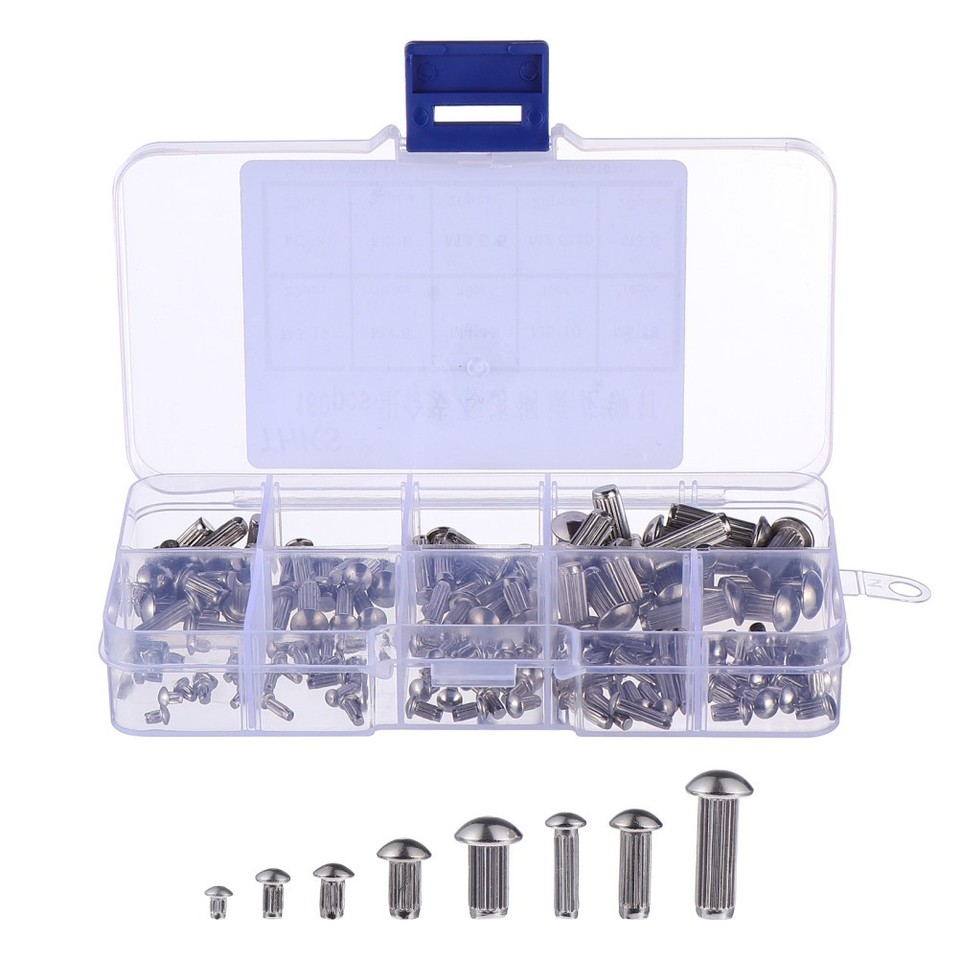 160 Pcs Solid Semi-round Head Rivet Stainless Round Knurled Rivets ...