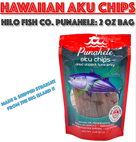 AKU CHIP FISH JERKY 2 oz Bag Hilo Fish Company Punahele Hawaii Snack ...