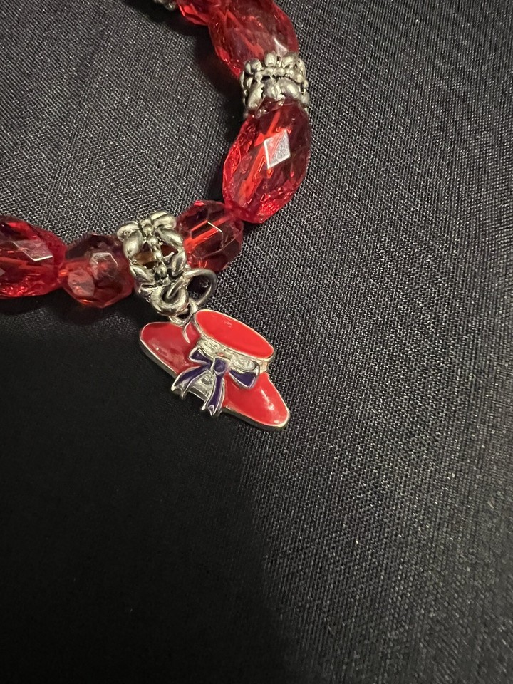 Red Hat Society Womens Social Club Bracelet Fashion Jewelry Beads Metal ...