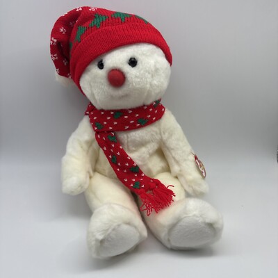 Large 16" 1999 SNOWBOY TY SNOWMAN Beanie Baby BUDDY Plush TAG knit hat ...