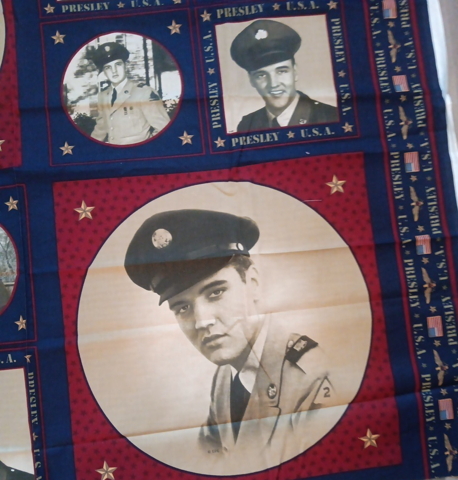 Vtg Elvis Presley US Army Fabric Project Panel 35" x 44" Cotton Quilt ...