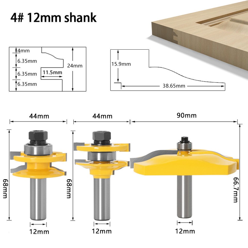 12mm Shank Joint Rail & Stile Router Bit Tongue & Groove Raised Panel ...