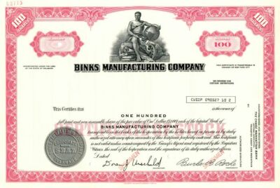 Binks Manufacturing Co. - Specimen Stocks & Bonds | eBay