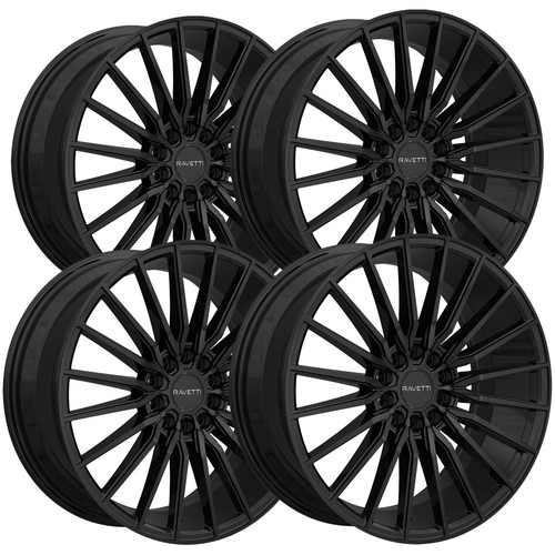 (Set of 4) Ravetti M18 17x7.5 5x4.5"/5x120 +38mm Gloss Black Wheels ...