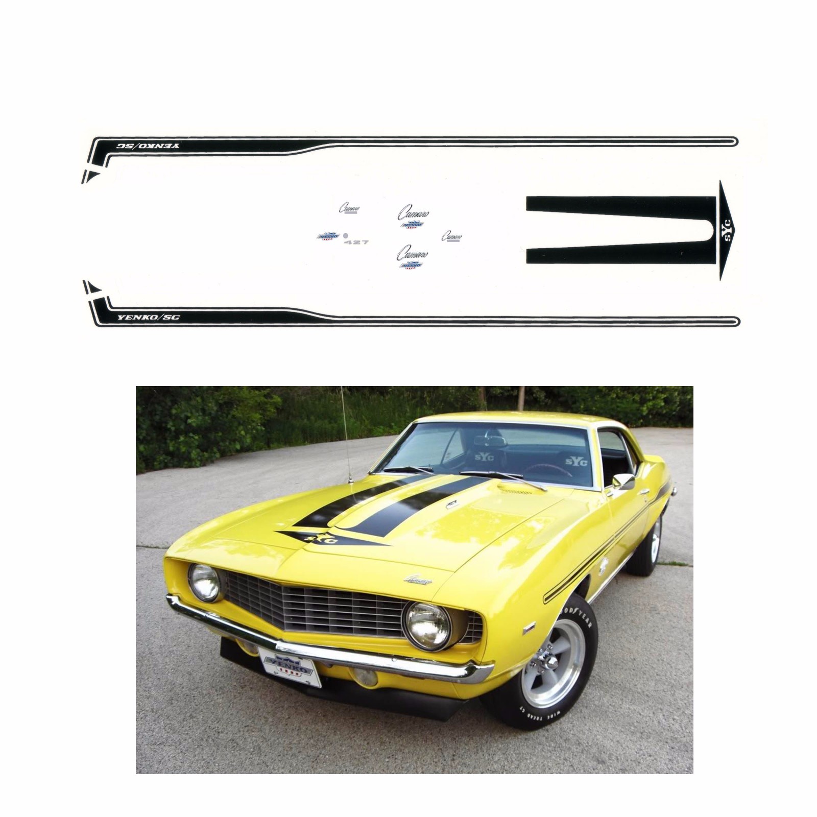 1969 Camaro 427 DECAL 1/64 scale in White or Black AFX Tyco Lifelike ...