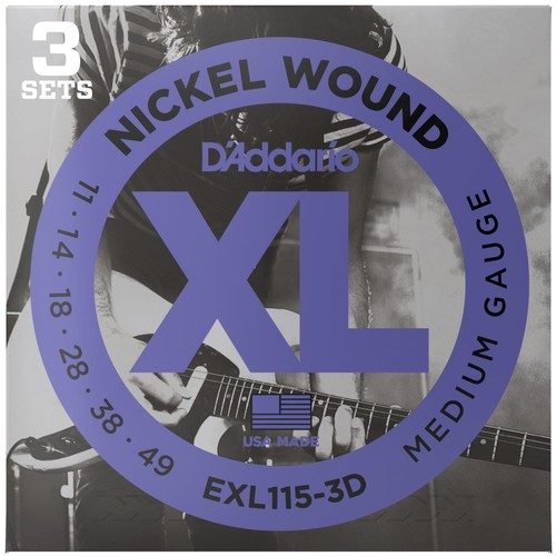 D'Addario EXL115-3D XL Nickel Electric Guitar Strings, 11-49 Medium, 3 ...