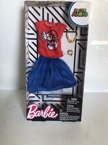 Barbie Doll Super Mario Red Blue Top Skirt Jewelry 4pc Set Nintendo ...