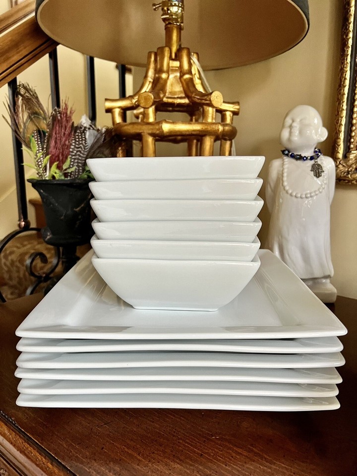 Home Trends Canopy White Porcelain Square Set of 2 Dinner Plates Or ...