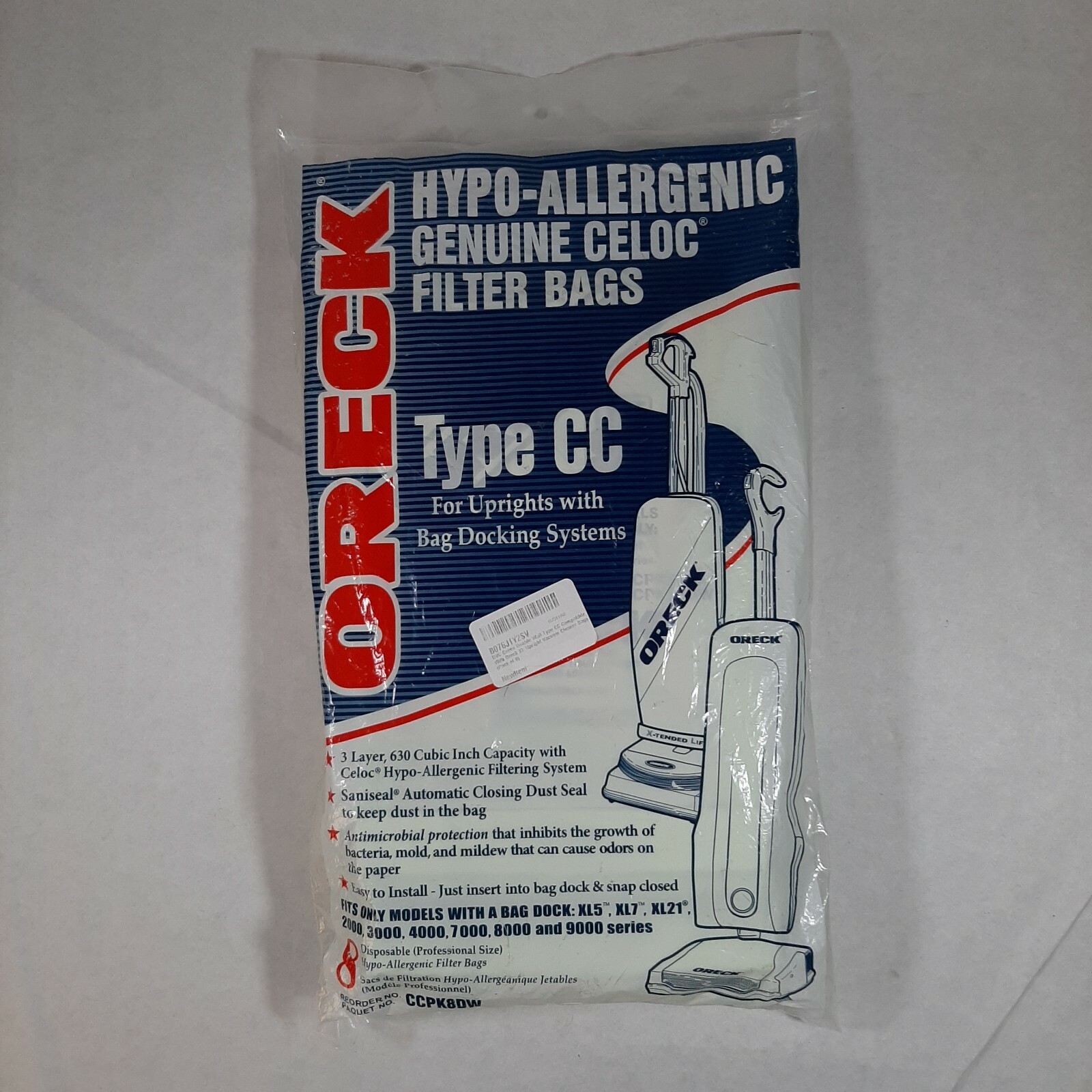 Oreck Hypo Allergenic Genuine Celoc Filter Bags Type CC Pack of 8 ...