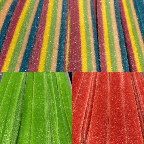Fizzy Sour Belts / Strips Sweets Mix Rainbow Apple Strawberry Raspberry ...