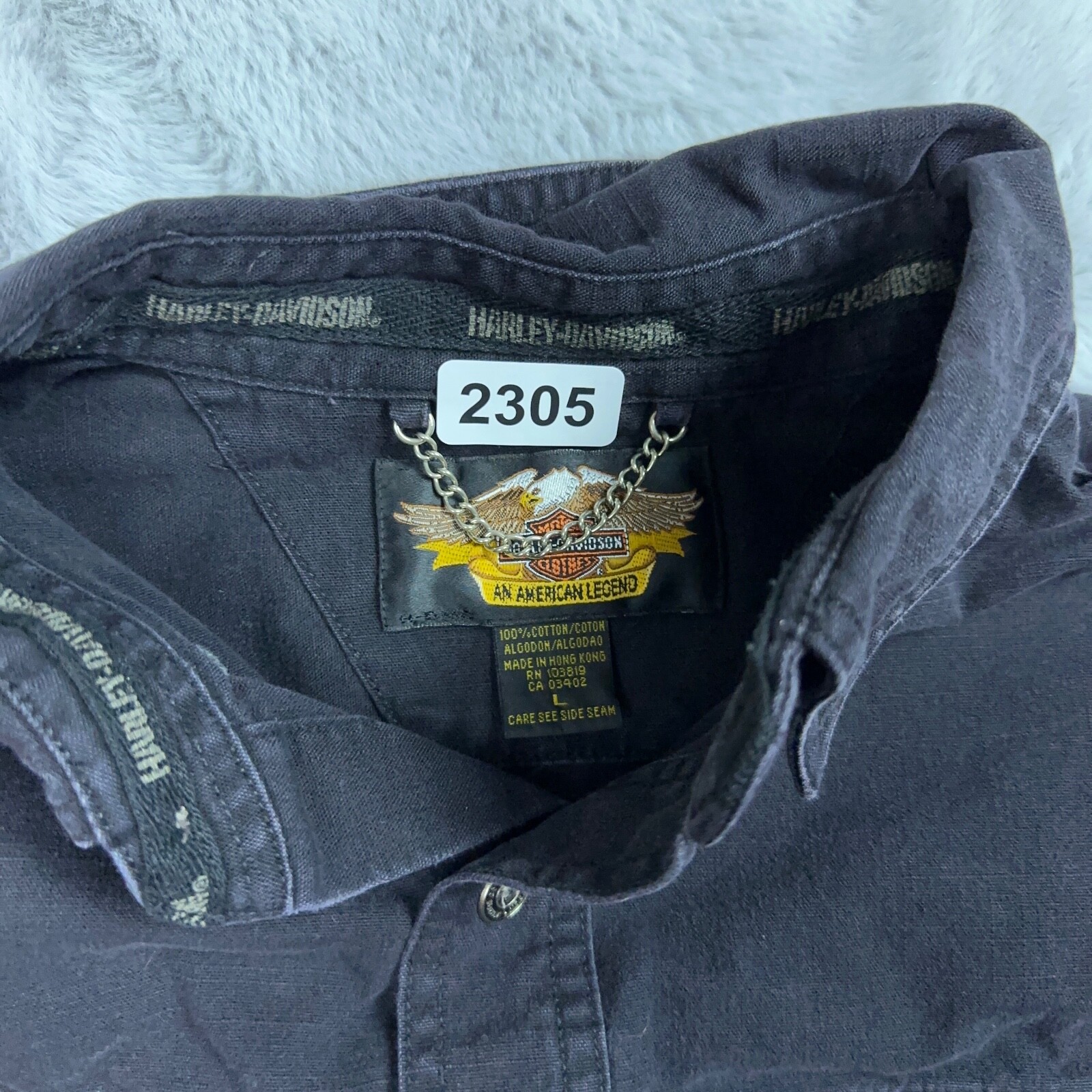 Harley Davidson Shirt Men Large Black Rip Stop Button Up Work Wear ...