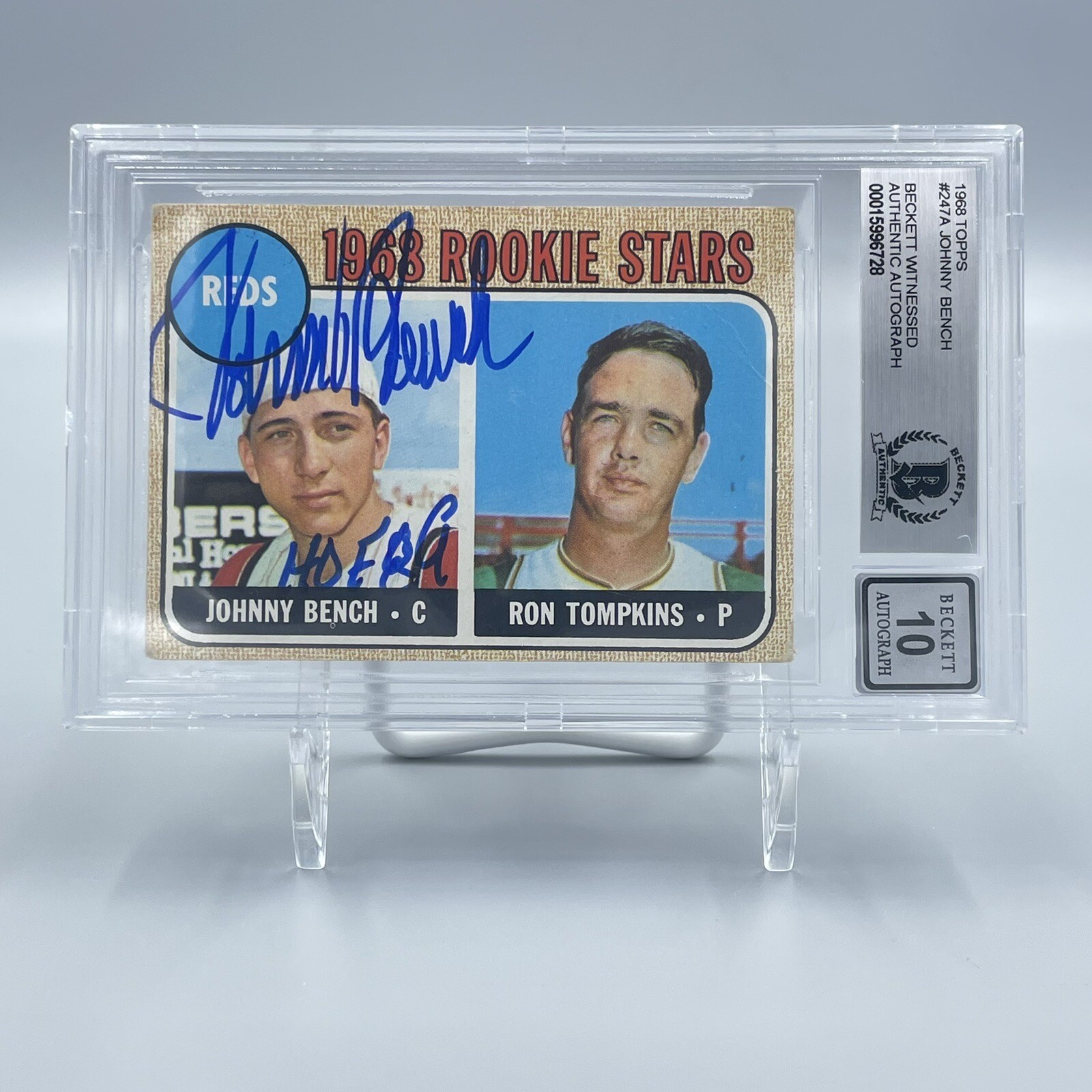 Johnny Bench Signed Autographed 1968 Topps #247 Rookie Card Beckett BAS ...