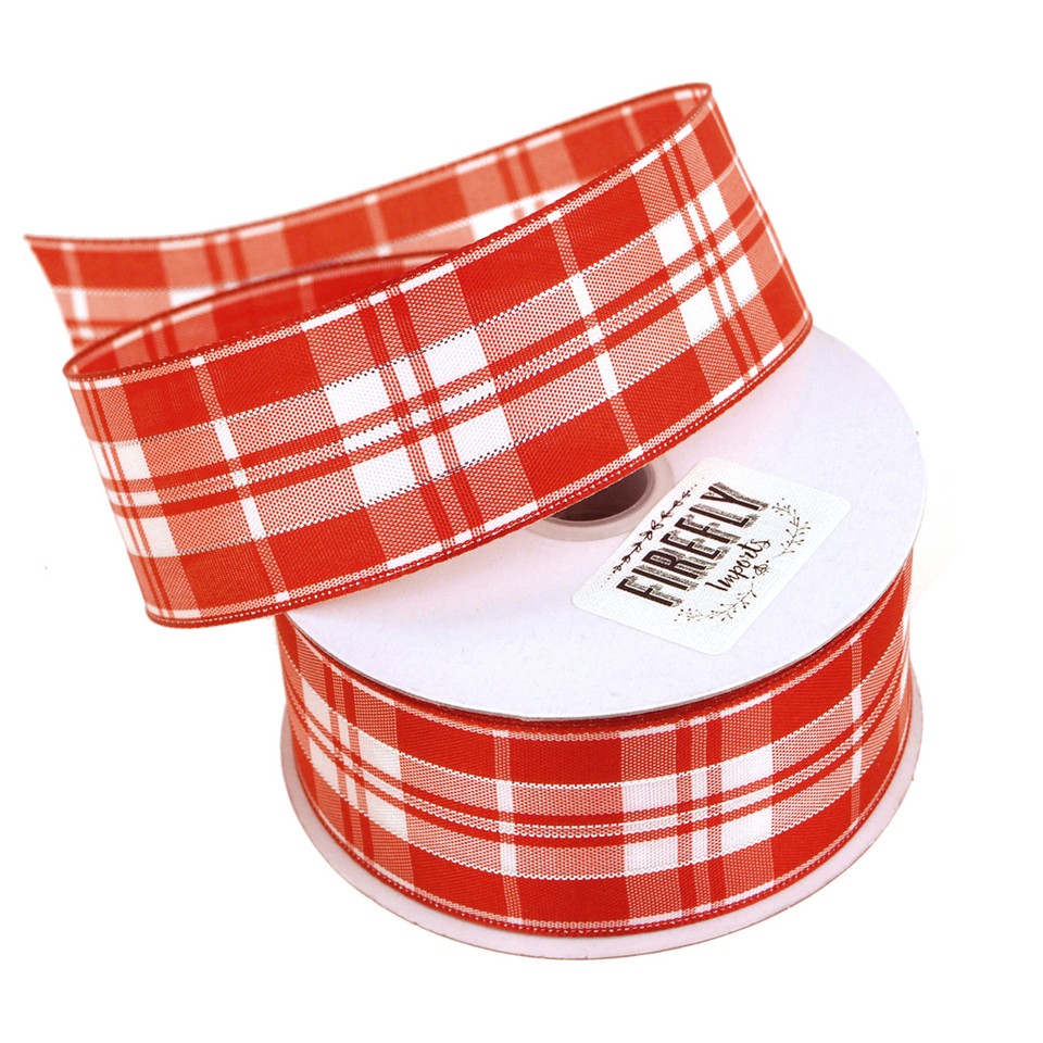 Plaid Checkered Wired Christmas Ribbon, 1-1/2-inch, 10-yard, Black/Red ...