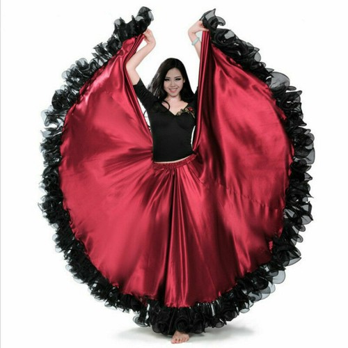 Spanish Flamenco Modern Dance Swing Skirt Ruffle Elastic Waist Ballroom ...