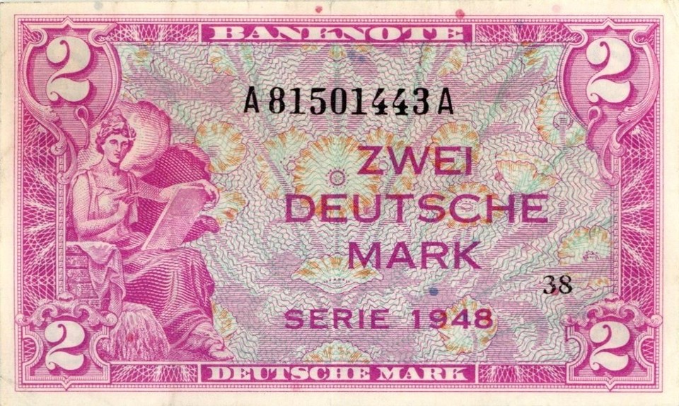 German Federal Republic 2 DM Currency Banknote 1948 PCGS 53 AU | eBay