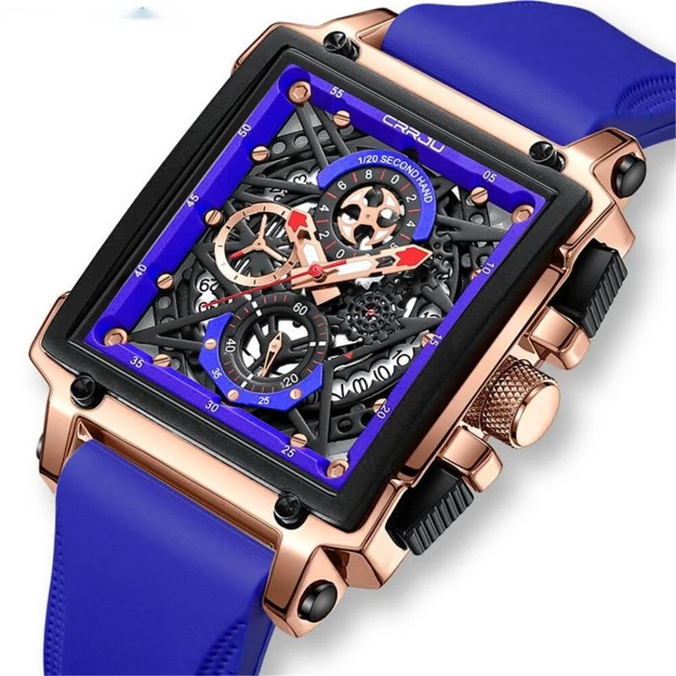 LIGE Men Watch Rectangle Sport Quartz Wristwatch Red Rubber Strap Males ...