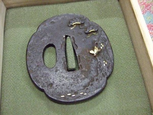 Antique Gold Inlay Pine & Insect Tsuba Japanese Samurai Sword katana ...