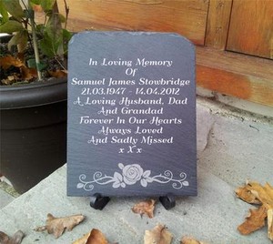 Personalised Natural Slate Memorial Plaque With Stand Interior Exterior ...