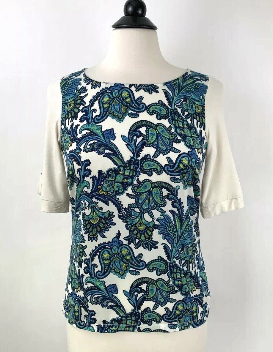 NWT The Limited Mixed Media Floral Tab Sleeve Top XS Paisley Cream ...
