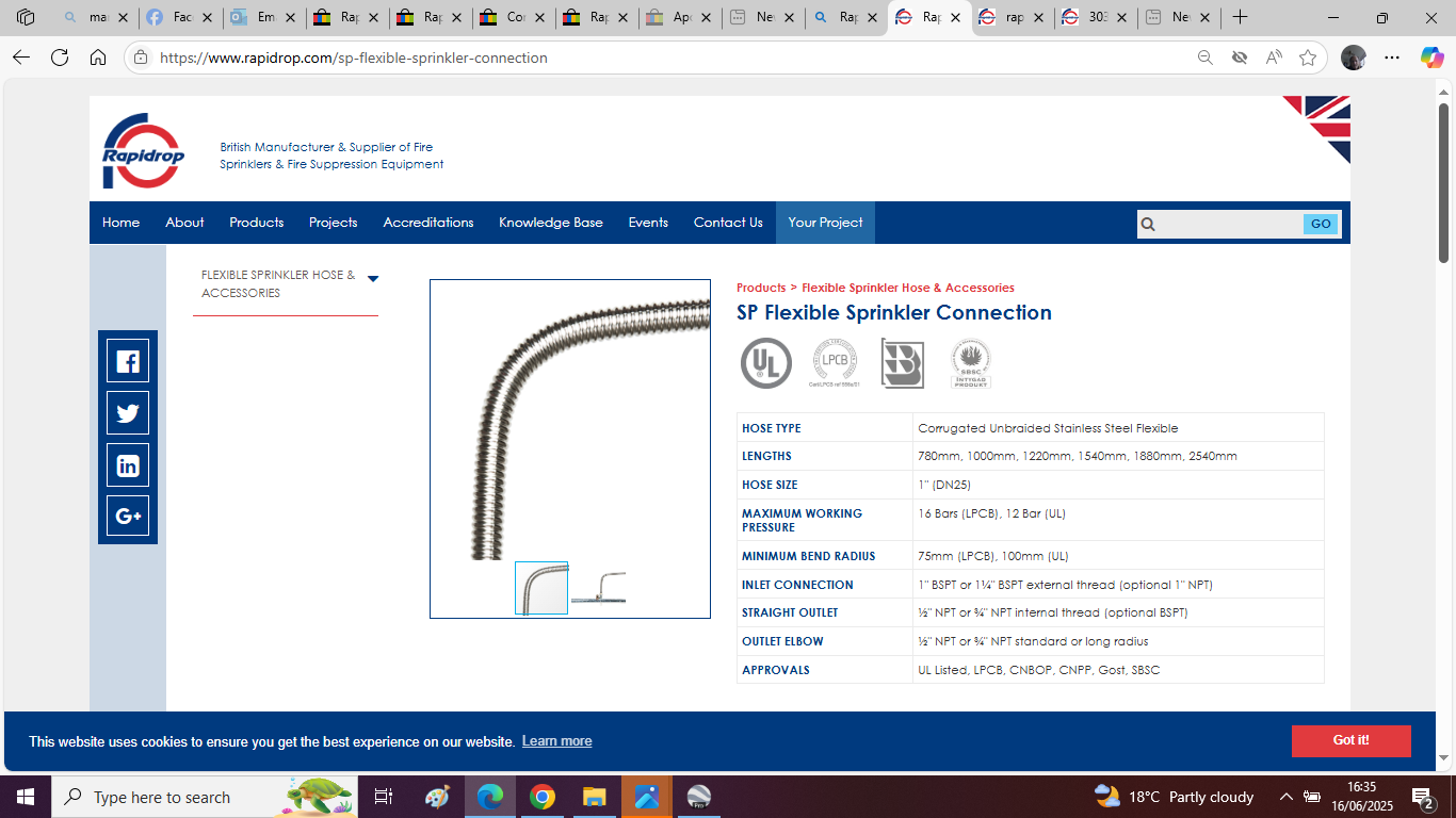Rapidrop Braided Flexible Sprinkler Hose RAP-SP-02A 25mm BSP conns 1.2m ...