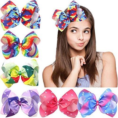 6 Pack 8 Inch Large Hair Bows Clips Boutiue Cheer Bows Hair Clips for ...
