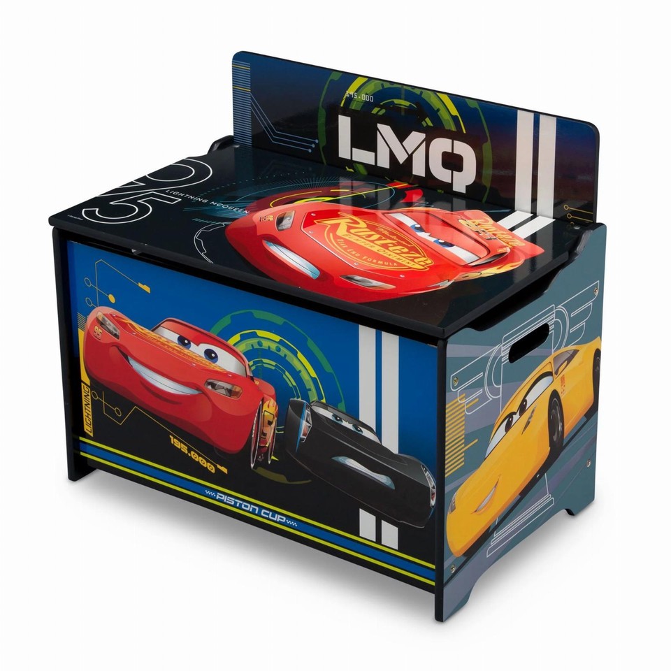 Disney Pixar Cars Deluxe Wooden Toy Box Storage Organizer For Children ...