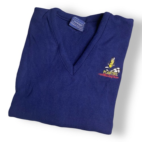 Vintage Planters Peanuts Racing Team Sweater V Neck Large Navy Blue ...