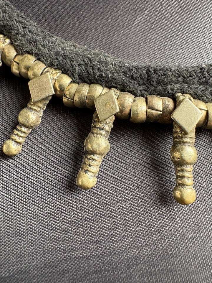 Vintage Handmade Afghan Kuchi Tribal Choker Necklace Brass Beads Fabric ...