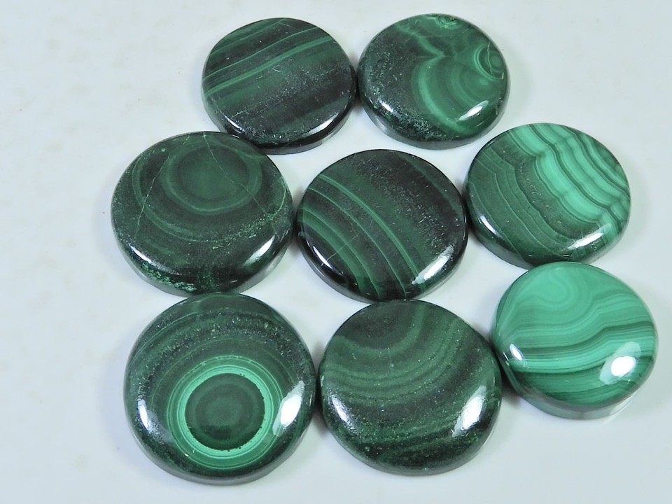 08Pcs Natural Green Malachite Round Cabochon Loose Gemstone 180Cts. Lot ...